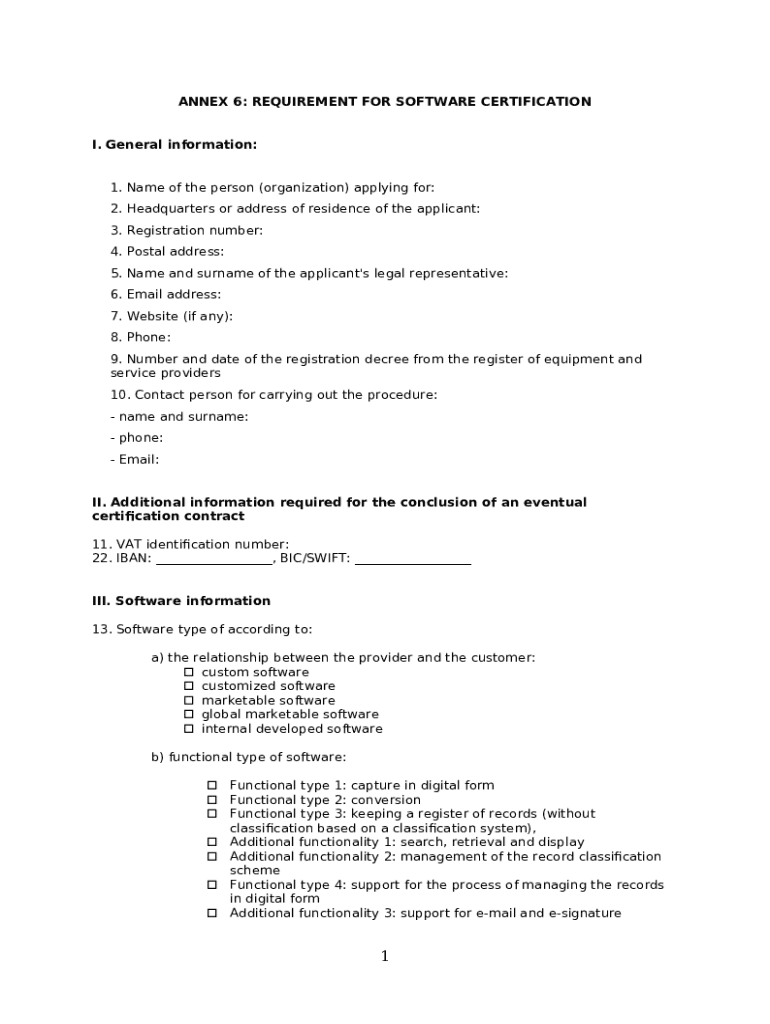 Application for the software certification Doc Template | pdfFiller