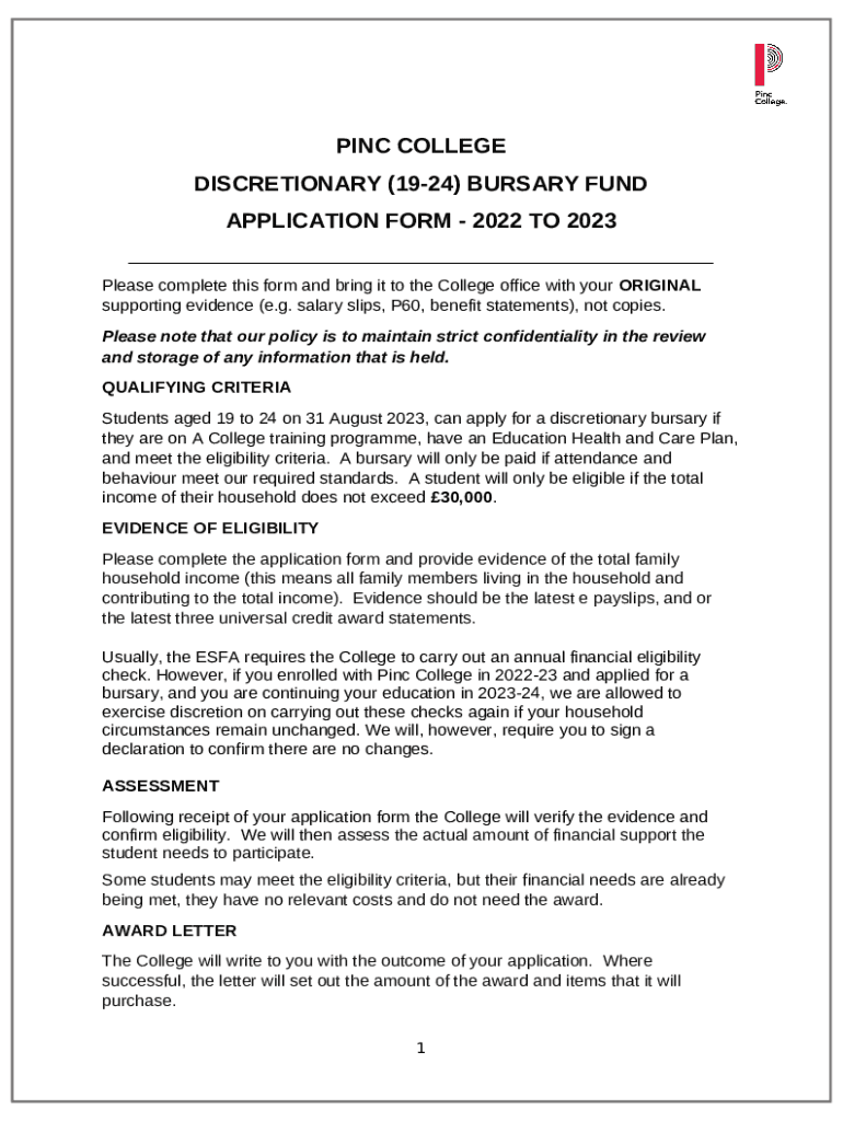 Discretionary Bursaries for the academic year 2023 to ... Doc Template | pdfFiller