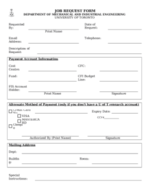 MIE MACHINE SHOP JOB REQUESTS Doc Template | pdfFiller