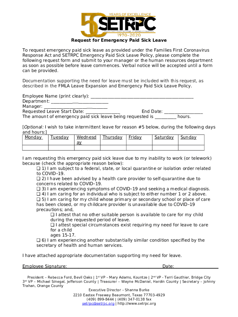 Request-for-Emergency-Paid-Sick-Leave- ... Doc Template | pdfFiller