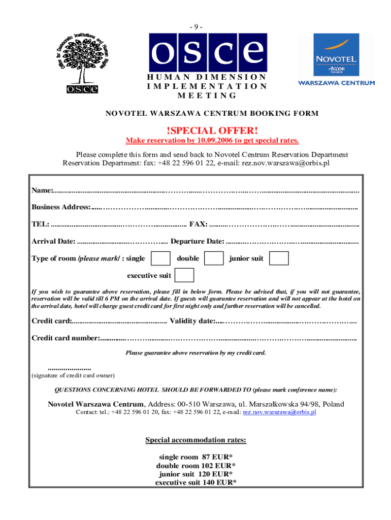 Fillable Online Hotel Novotel Warszawa Centrum - ALL - Accor Fax Email Print - pdfFiller