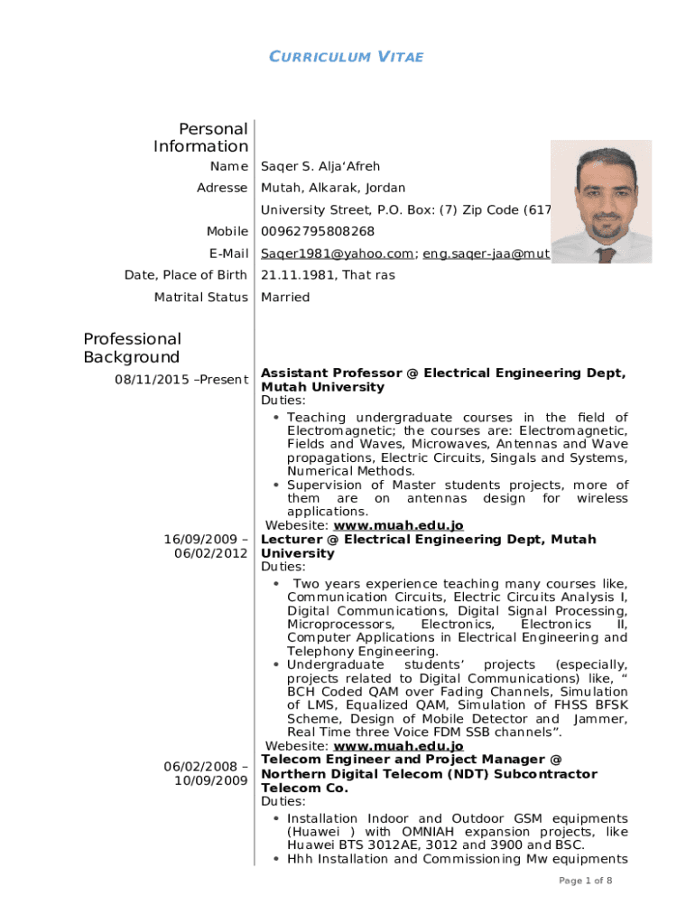 Full CV Table Doc Template | pdfFiller