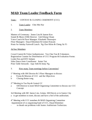 MAD Team Leader Feedback Doc Template | pdfFiller