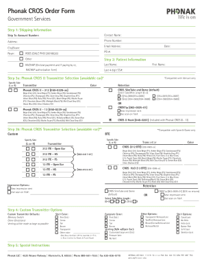 Fillable Online Phonak CROS Order Form. Government Services Fax Email ...