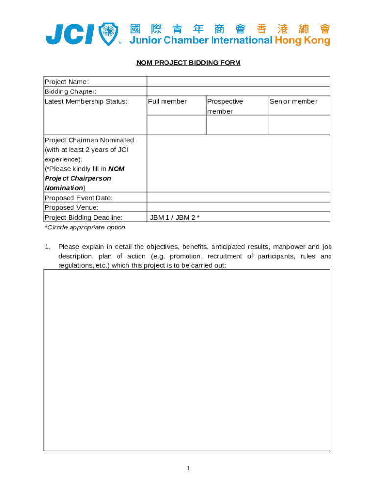 nom project bidding Doc Template | pdfFiller