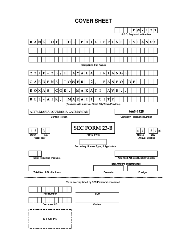 Fillable Online SEC FORM 23-B COVER SHEET Fax Email Print - pdfFiller