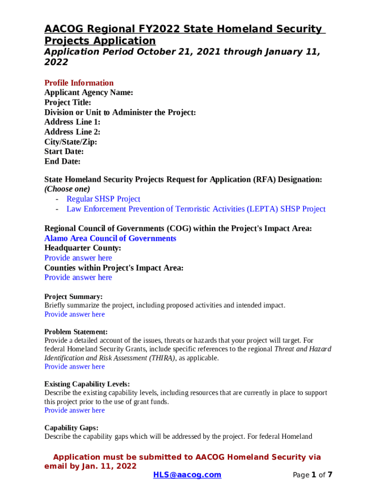 State Homeland Security Projects Request for Application ( ... Doc ...