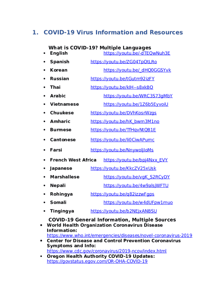 Coronavirus Ination in Different Languages Doc Template | pdfFiller