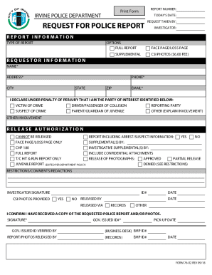 Fillable Online legacy cityofirvine POLICE INCIDENT REPORT REQUEST FORM ...