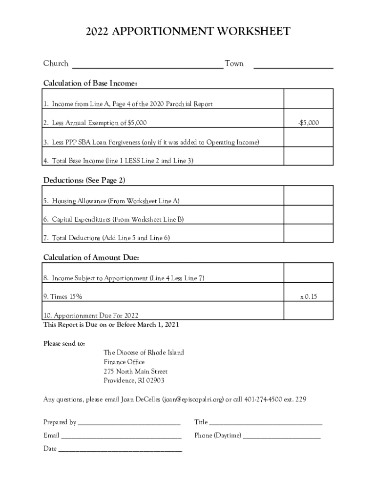Fillable Online 2022 APPORTIONMENT WORKSHEET Fax Email Print - pdfFiller