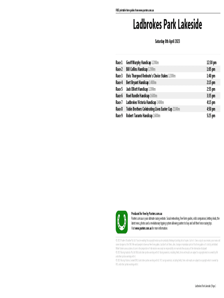 Fillable Online Ladbrokes Park Lakeside Printable Form Guide - Saturday ...