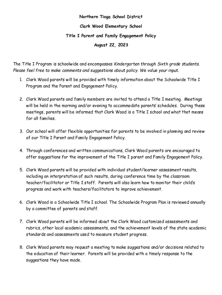 Fillable Online The Title I Program is schoolwide and encompasses ...