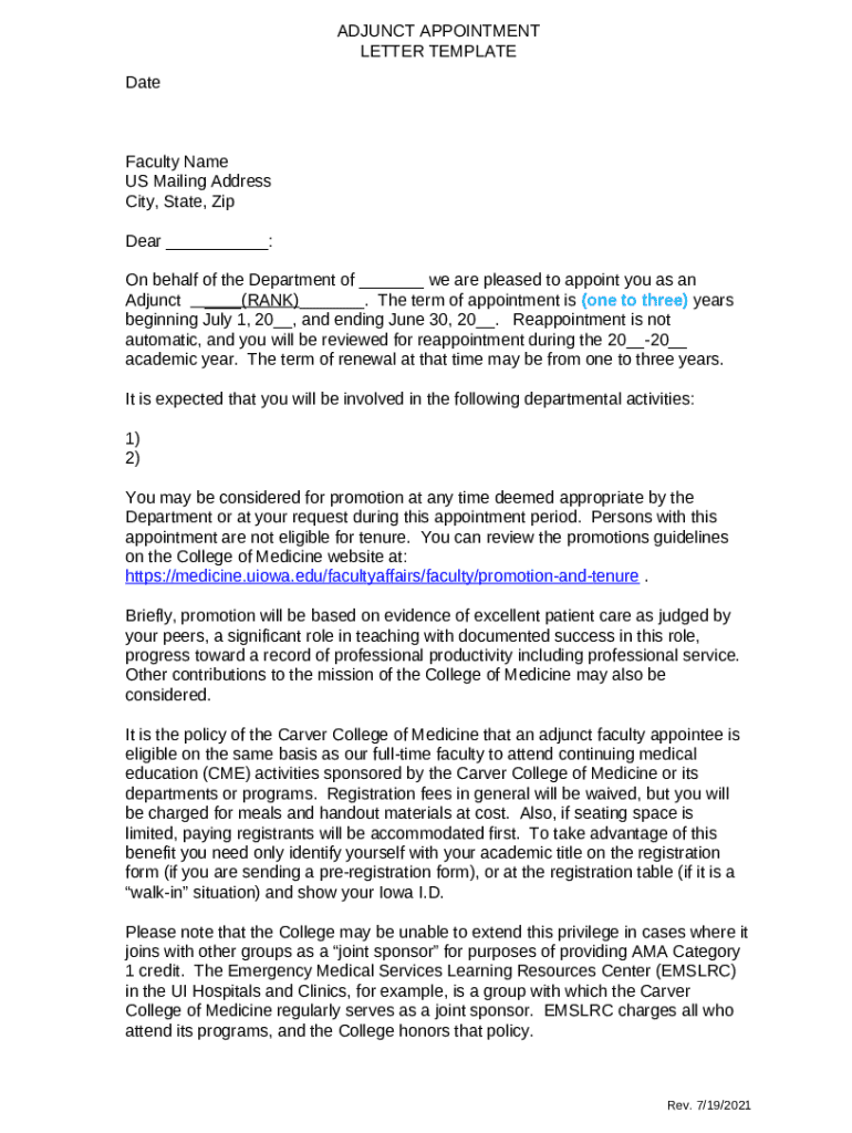 Adjunct (Volunteer )Faculty Appointment - medicine uiowa Doc Template | pdfFiller