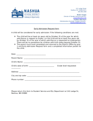 Early Admission Request Doc Template | pdfFiller