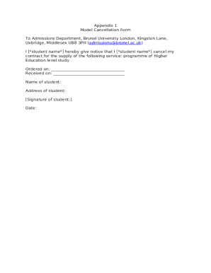Appendix 1 Model Application Cancellation Doc Template | pdfFiller