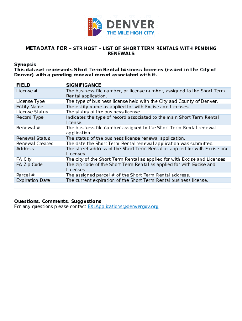 Metadata . STR Host - Short Term Rental - Licenses active ... Doc ...