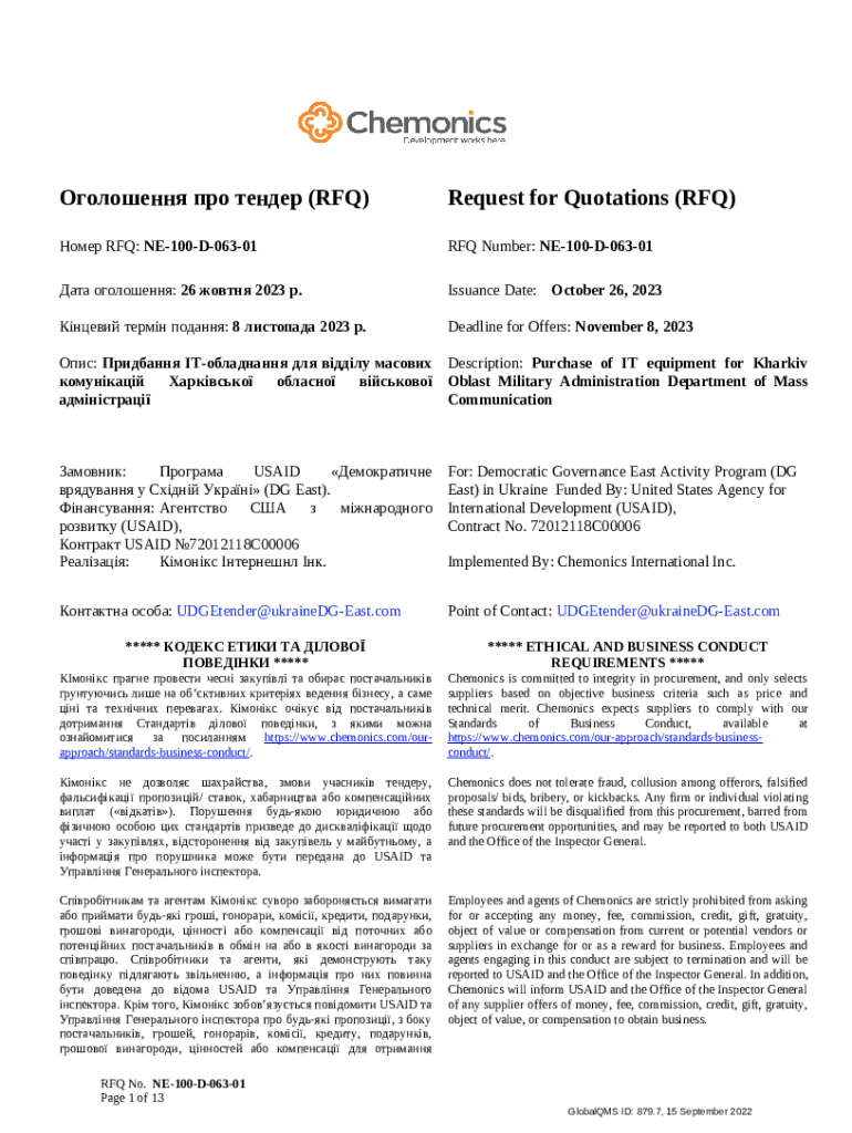 Request for Quotation RFQ Number: 2023-02 Request Date Doc Template ...