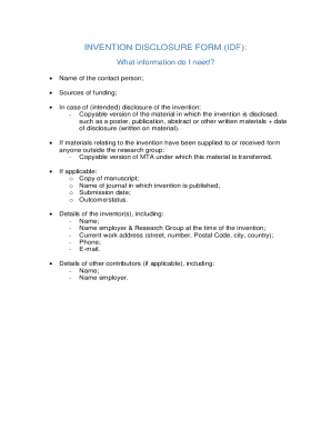 Fillable Online invention disclosure form (idf) - Singapore Fax Email ...