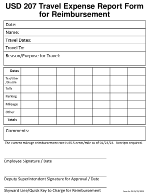 Fillable Online USD 207 Travel Expense Report Form for Reimbursement ...