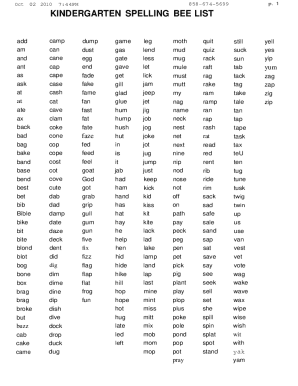 Fillable Online KINDERGARTEN SPELLING BEE LIST Fax Email Print - pdfFiller