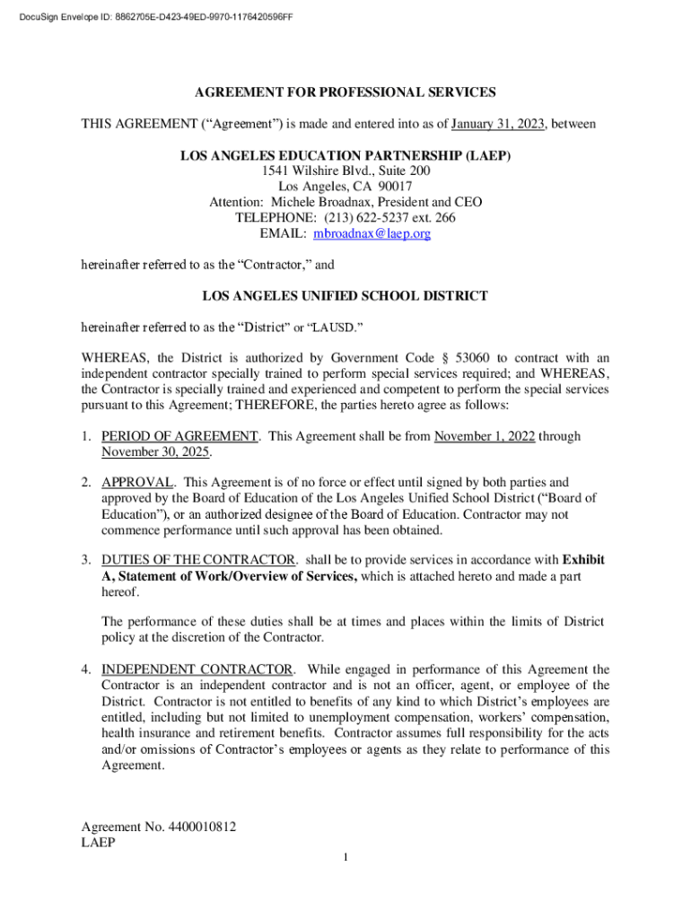 Fillable Online Agreement No. 4400010812 LAEP ... Fax Email Print - pdfFiller