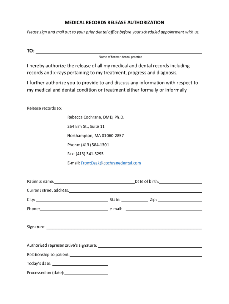 Fillable Online MEDICAL RECORDS RELEASE AUTHORIZATION TO Fax Email ...