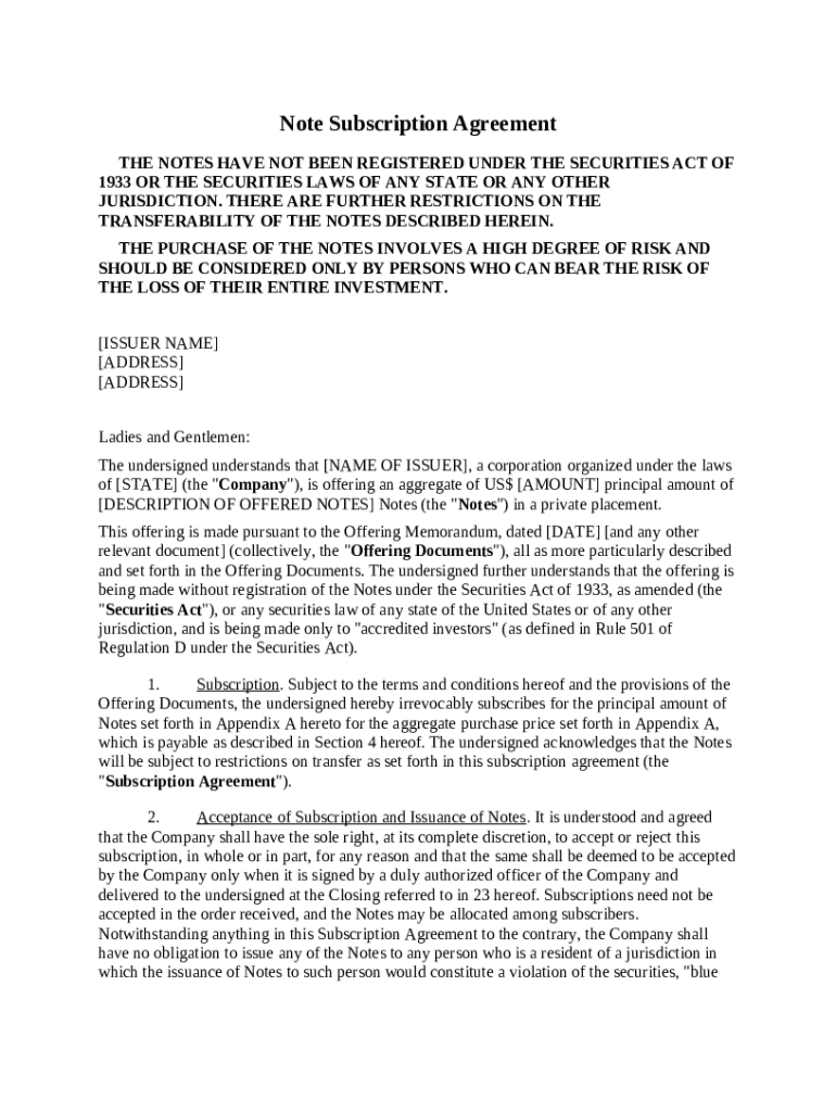 of Subscription Agreement in ... Doc Template | pdfFiller