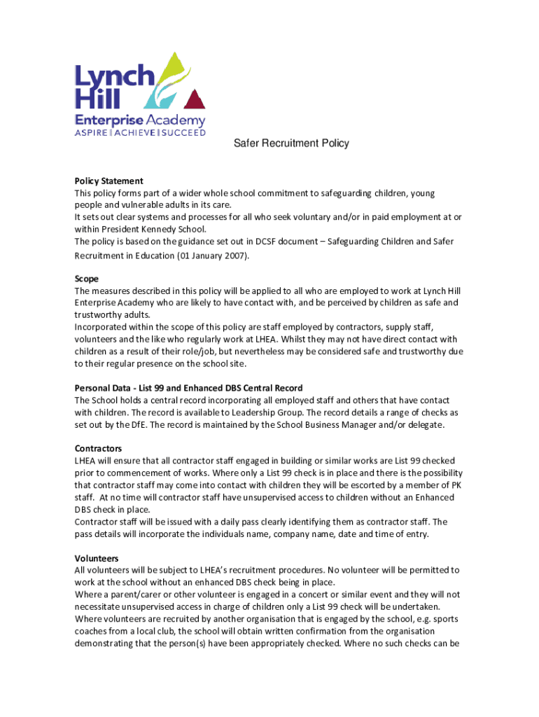 Fillable Online This policy forms part of a wider whole school ...