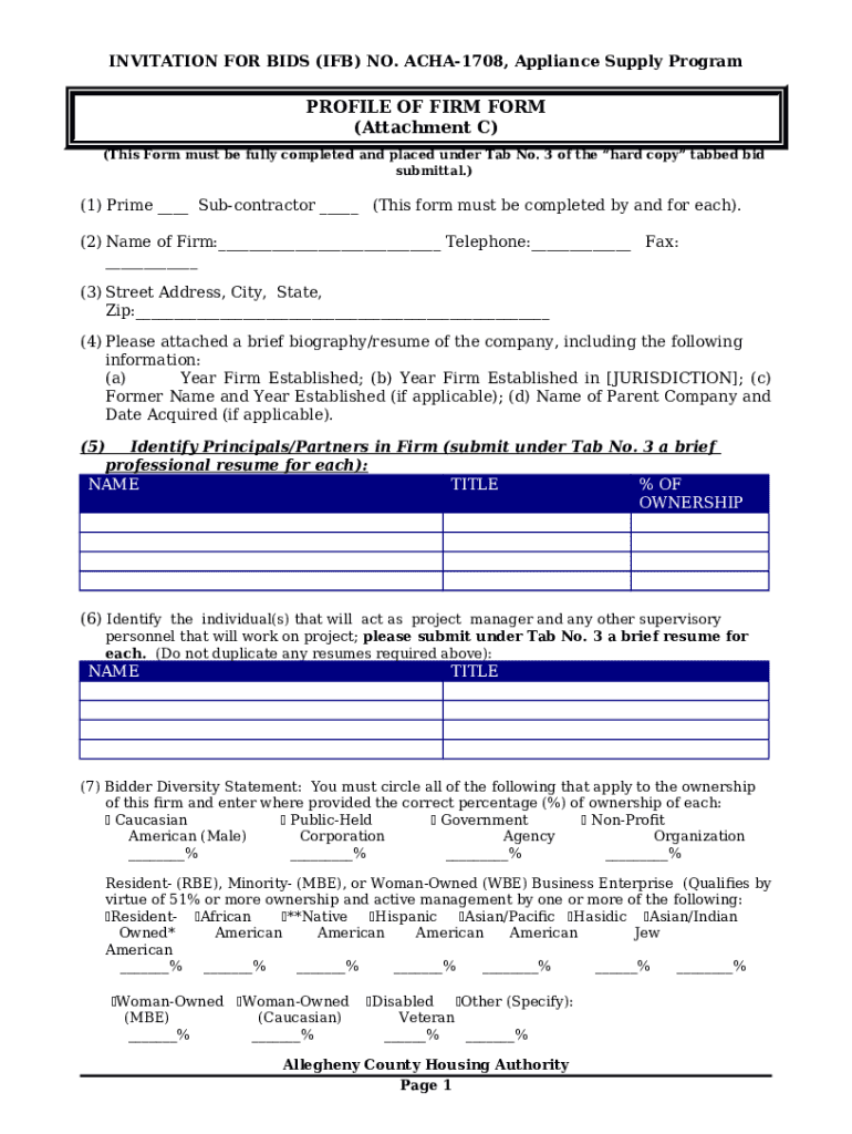PROFILE OF FIRM (IFB Attachment C) Doc Template | pdfFiller