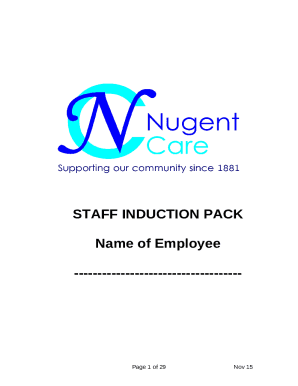 STAFF INDUCTION PACK Name of Employee CONTENTS Doc Template | pdfFiller