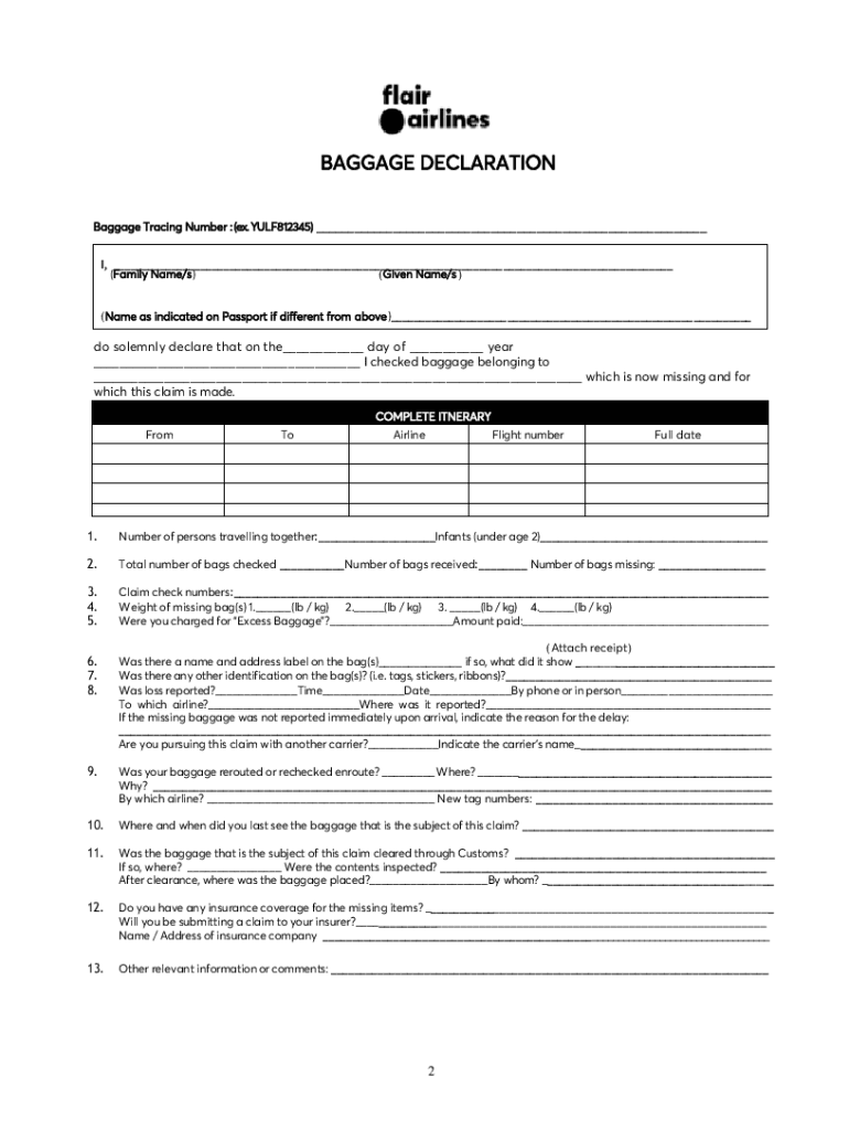 Fillable Online Baggage Declaration Form Fax Email Print - pdfFiller