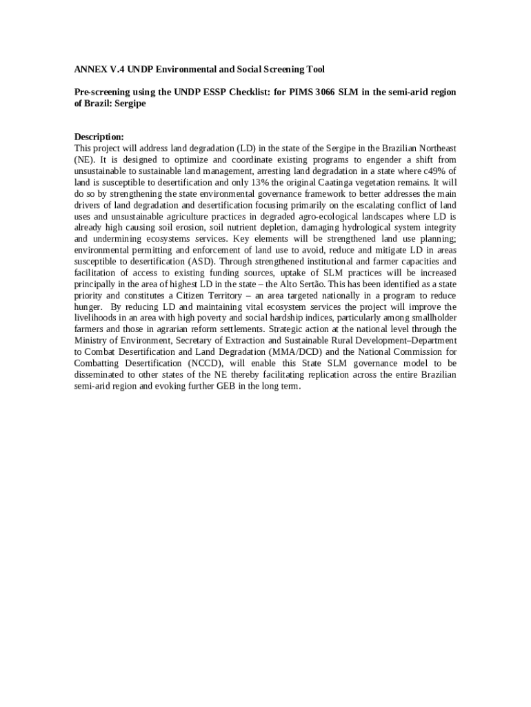Environmental and Social Screening Checklist QUESTION 1 Doc Template ...