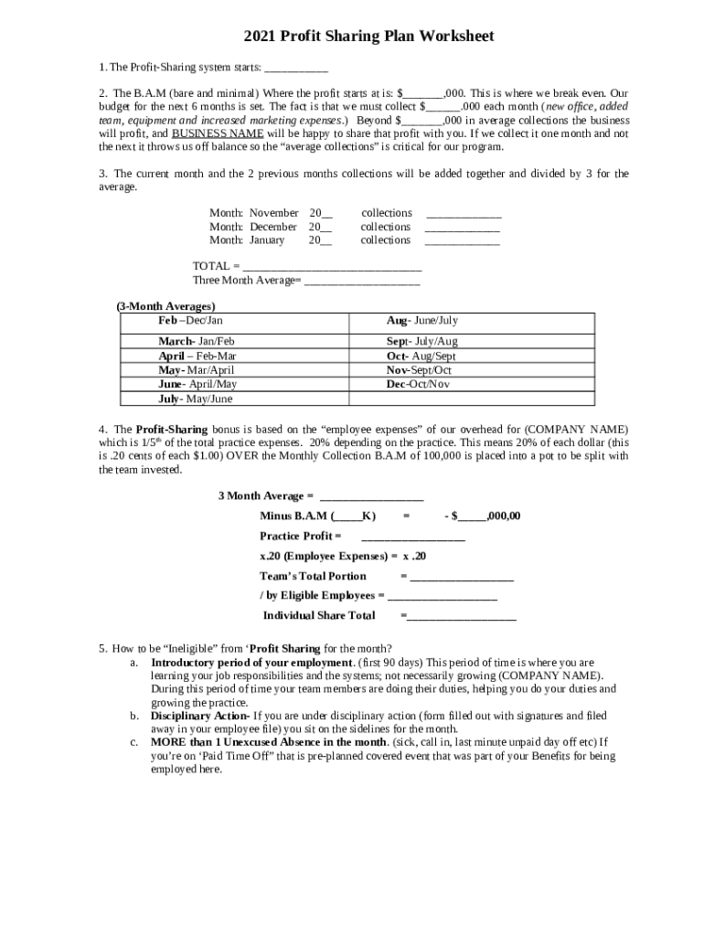 Profit-Sharing Plans: What Are They And How Do ... Doc Template | pdfFiller