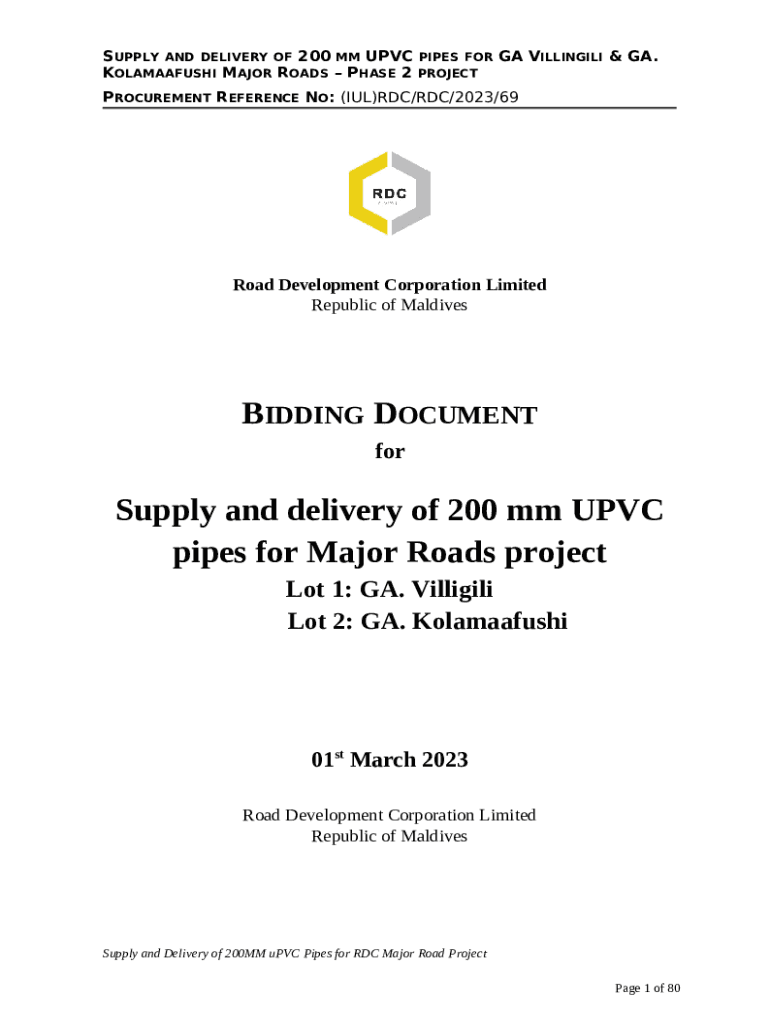 Supply and Delivery of uPVC Pipes for RDC Major Road ... Doc Template ...