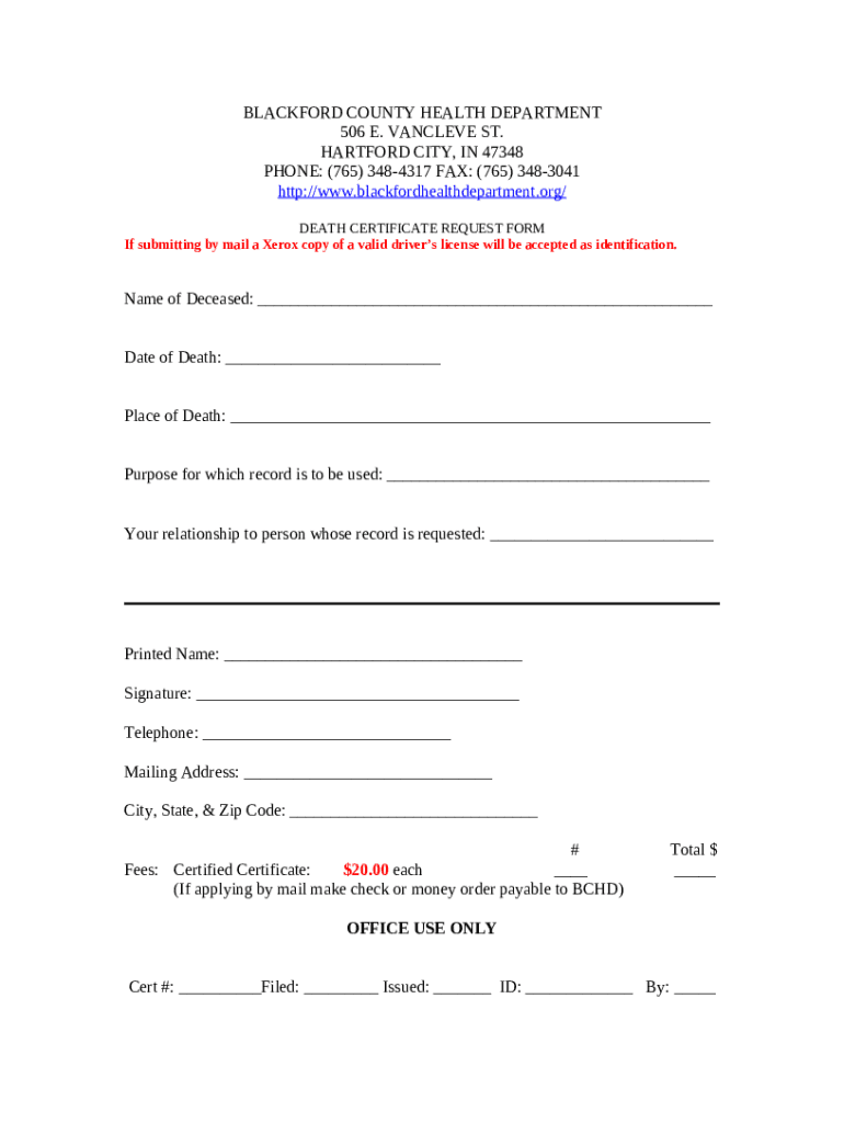 Blackford County Birth, Marriage & Death Certificates Doc Template ...