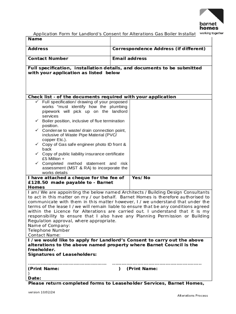 Application for Landlords Consent for Alterations Doc Template | pdfFiller