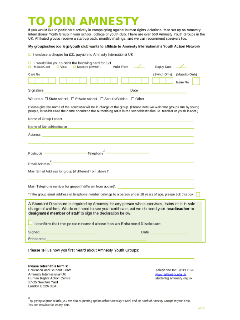 Join Amnesty For Free. Protect Human Rights Doc Template | pdfFiller