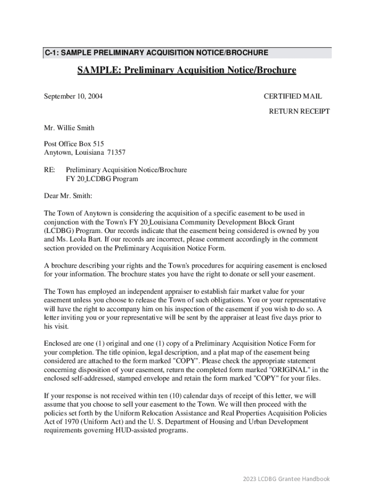 Fillable Online SAMPLE: Preliminary Acquisition Notice/Brochure Fax Email Print - pdfFiller