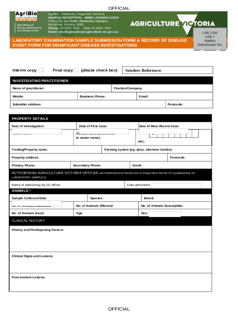 Laboratory examination sample submission Doc Template | pdfFiller