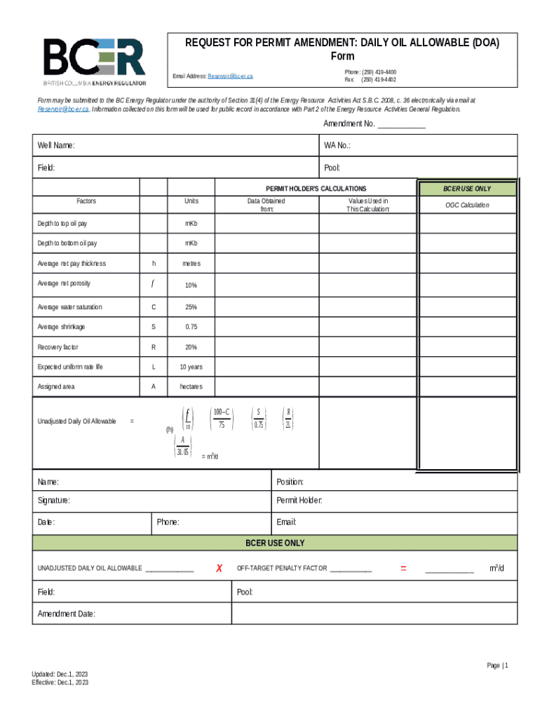 Daily Oil Allowable Permit Amendment Application Doc Template | pdfFiller