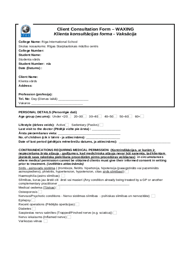 Client Consultation - WAXING Doc Template | pdfFiller