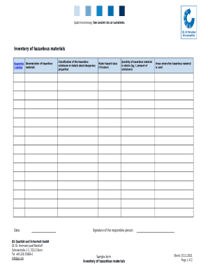 Sample Inventory of hazardous materials Doc Template | pdfFiller