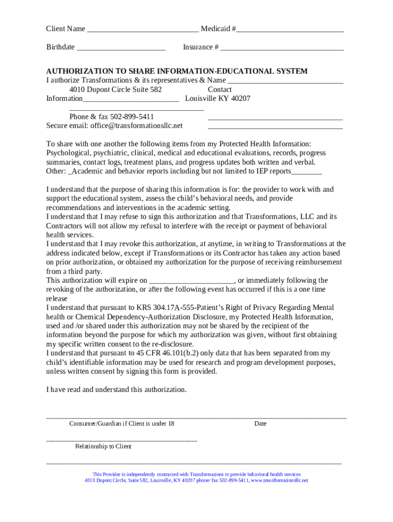 AUTHORIZATION-TO-SHARE-INATION-Medicaid. ... Doc Template | pdfFiller