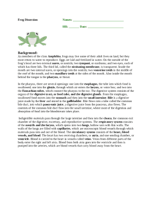 Frog Dissection - tutorial and worksheet Doc Template | pdfFiller
