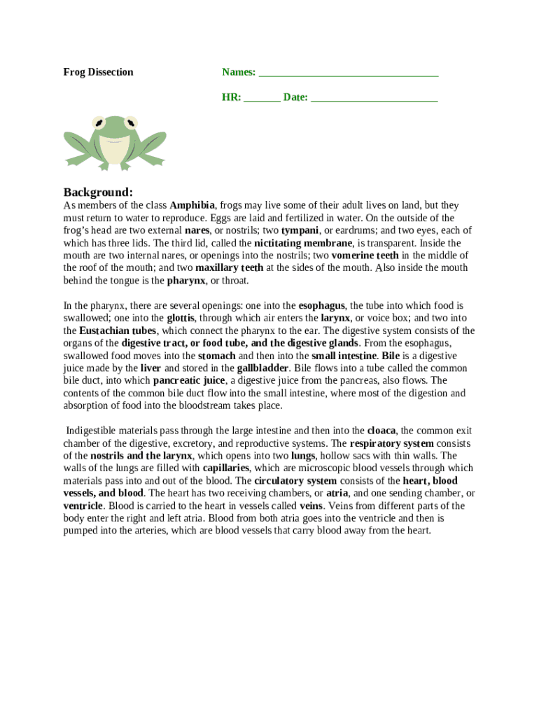Frog Dissection - tutorial and worksheet Doc Template | pdfFiller