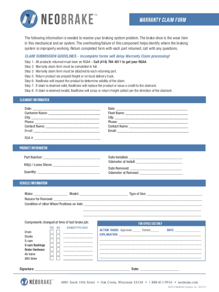 Fillable Online NB Warranty Claim Form 6.23.18 Fax Email Print - pdfFiller