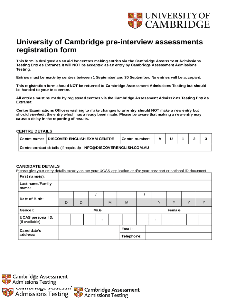 University of Cambridge pre-registration assessments ... Doc Template ...