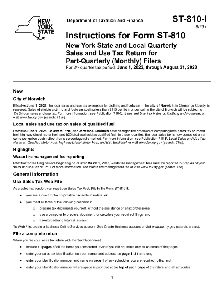 Fillable Online Instructions for Form ST-810, New York State and Local ...