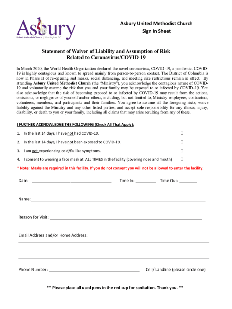 Fillable Online Asbury United Methodist Church Sign In Sheet Fax Email Print - pdfFiller