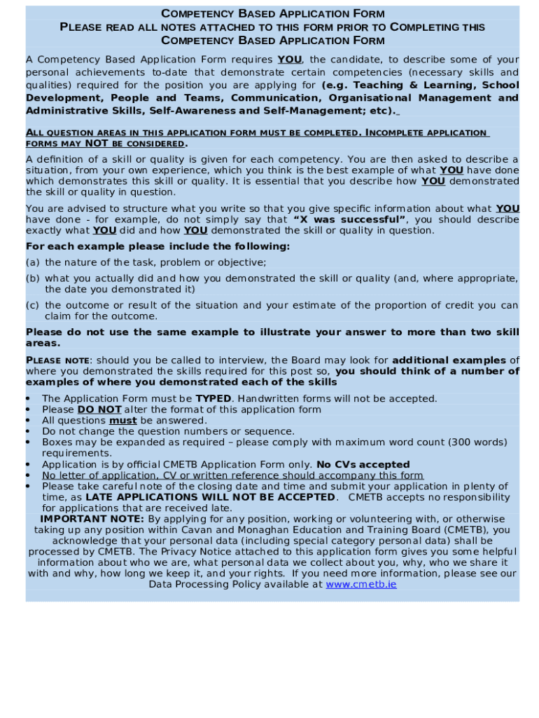 Competency Based Application s Doc Template | pdfFiller